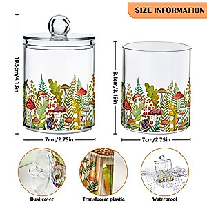 GOODOLD Fall Leaf Mushroom Apothecary Jars with Lids for Bathroom - 10 OZ Qtip Holder Clear Plastic Jar Storage Canister for Cotton Balls, Swabs, Makeup Organizer, 2 Pack