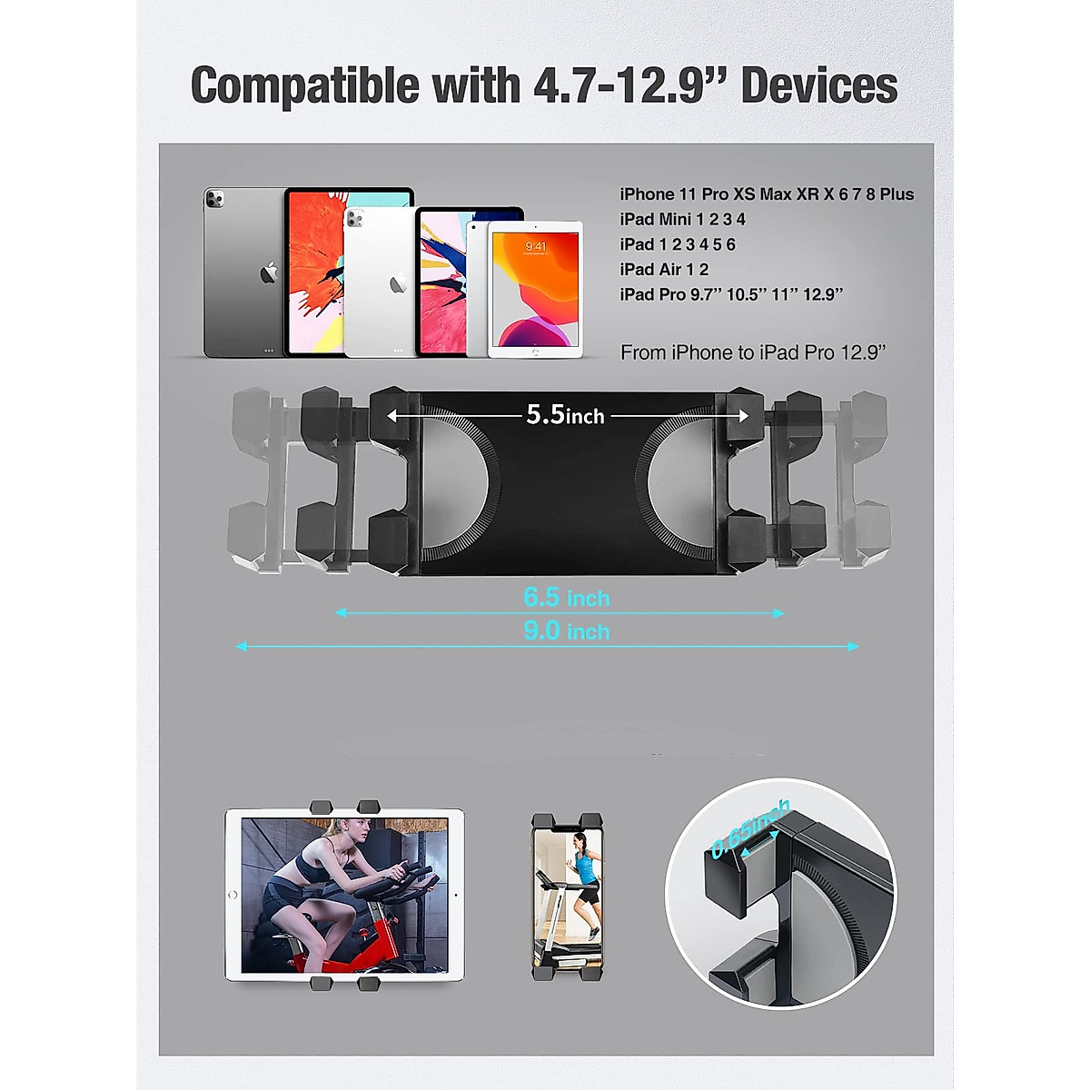 elitehood Tablet Stand Holder, Flexible Gooseneck iPad Tripod Stand Holder for floor, 67’’ Height Adjustable iPad Mount & Cell Phone Holder for 4.7"-12.9" iPhone, iPad Mini Air Pro 11/12.9, Galaxy Tab