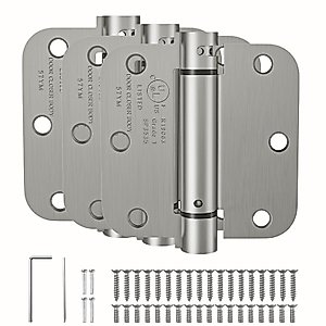 HOSOM Self Closing Door Hinges 3.5 Inch, Spring Loaded Hinges, Adjustable Tension for Interior Door, UL Listed, for Left and Right Hand Door, 5/8'' Radius Corners, Brushed Nickel, 3 Pack