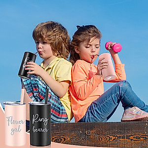 Sieral 2 Pcs 16 oz Flower Ring Bearer Tumbler Cup Stainless Steel Cup with Straw Water Bottle Gift Idea for Wedding Party(Black, Pink)