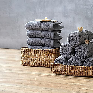 Threadmill 100% Cotton Washcloths Pack of 12 Towels - Luxury 600 GSM 13"x13" Super Soft, Highly Absorbent, Quick Dry & Lint Free Dark Grey - Premium Hotel Quality Towels for Spa & Daily Use