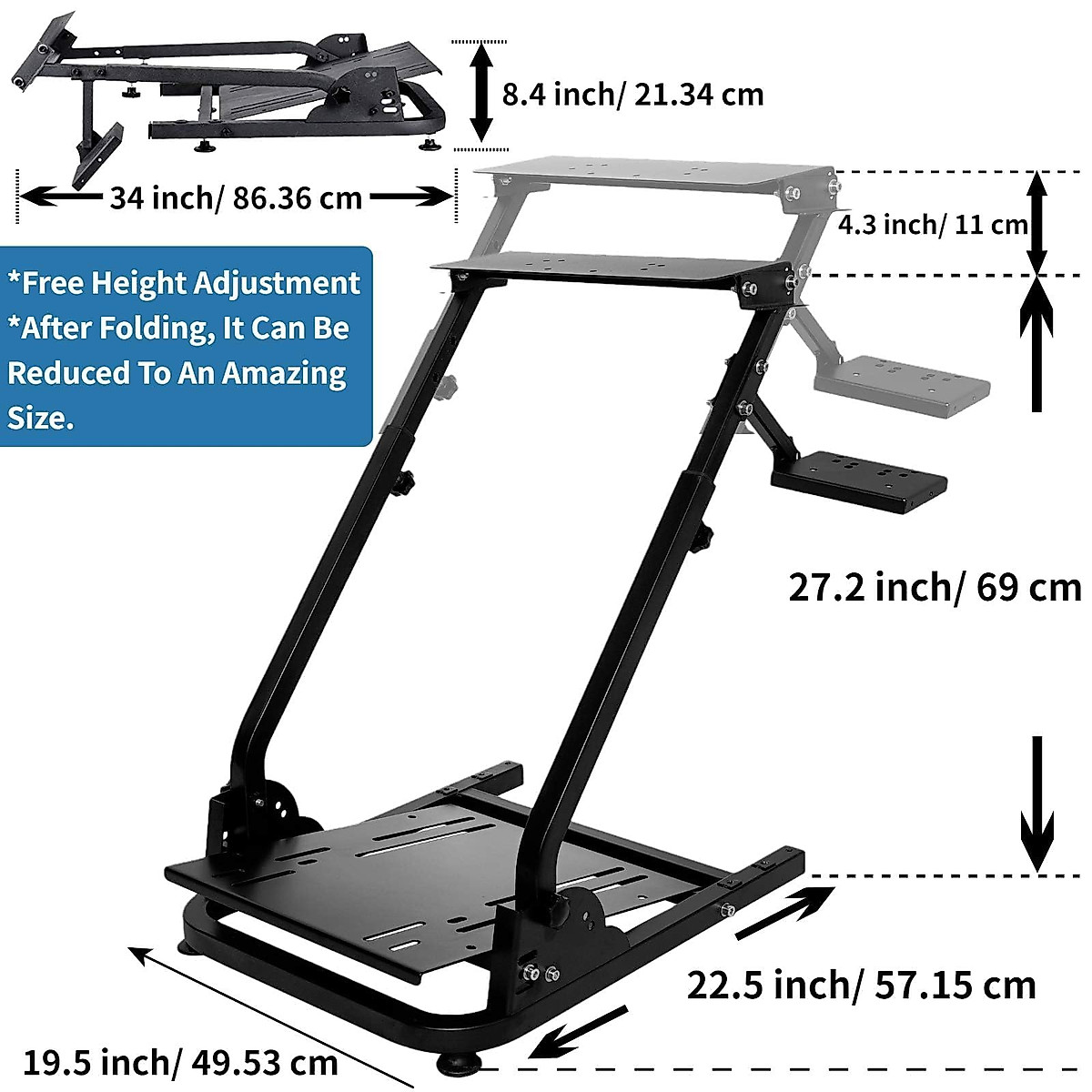 Hottoby Racing simulator cockpit Steering Wheel Stand Foldable&Multi-level Adjustable Fit for Logitech/Thrustmaster G25,G27,G29,G920,G923&T150,T248,T300 Gaming Simulator Cockpit,No Wheel Pedals