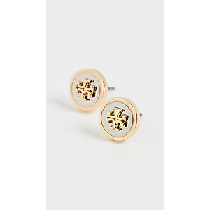 Tory Burch Women's Kira Metal Circle-Stud Earrings, Tory Gold/Tory Silver, One Size