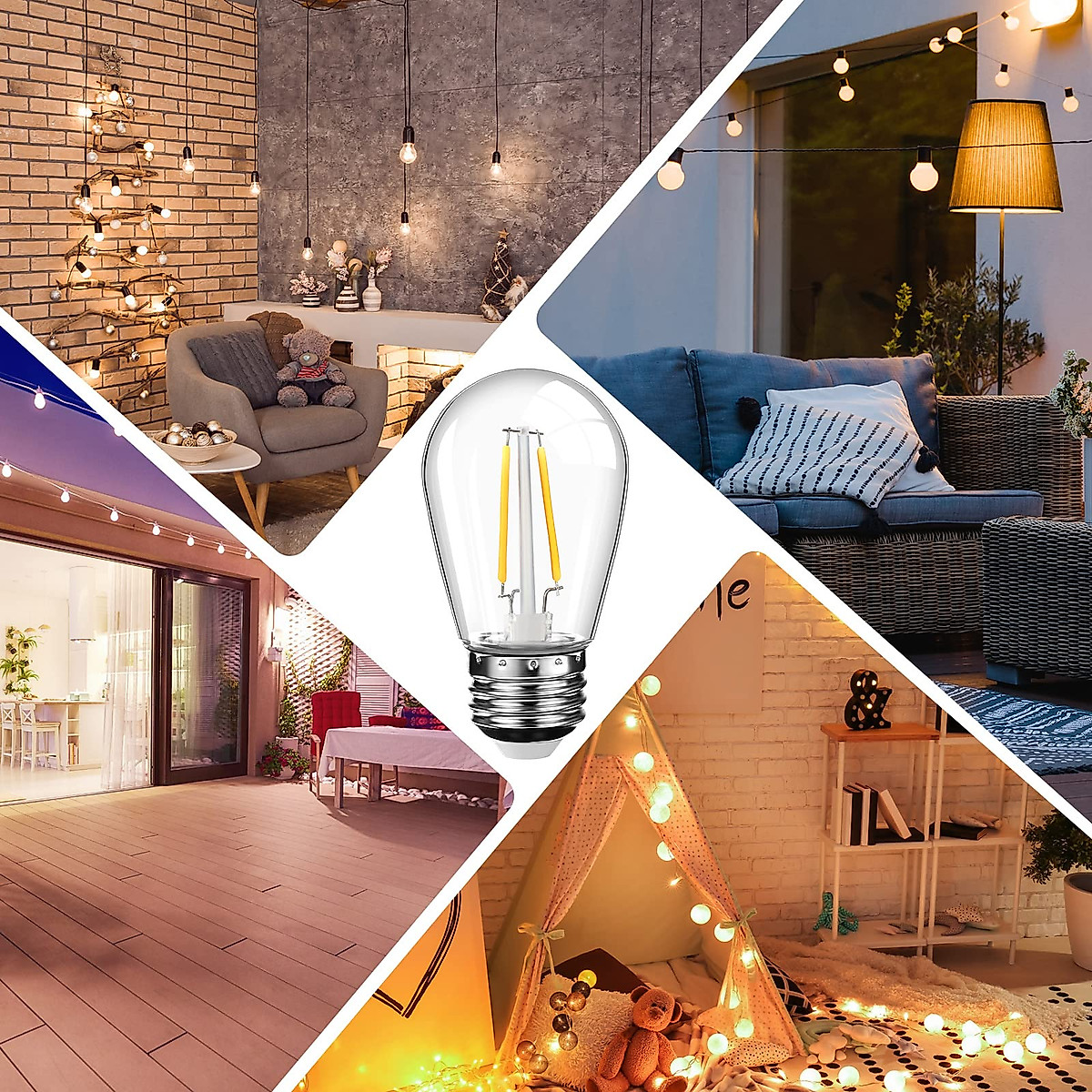 60 Pack LED Replacement Light Bulbs S14 Shatterproof Waterproof String Light Replacement Bulbs 1W Outdoor LED Bulbs Vintage Patio Bulbs, E26 110v Regular Base (Warm White)