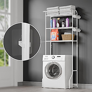 RightTech Over The Toilet Storage Rack with Toilet Paper Holder, Heavy Duty Metal 3 Tier Wall linkable Bathroom Organizer Shelf with 4 Hooks, White