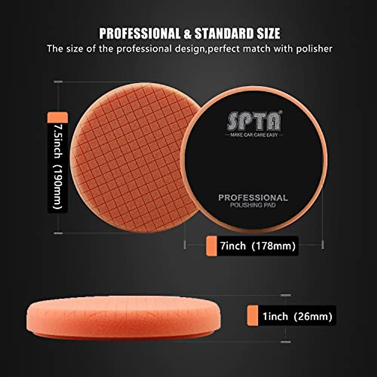 SPTA Buffing Polishing Pads, 5Pc 7.5 Inch Face for 7 Inch Backing Plate, Compound Buffing Sponge Pads Cutting Polishing Pad Kit for Car Buffer Polisher Compounding, Polishing and Waxing -SPTA0010SET