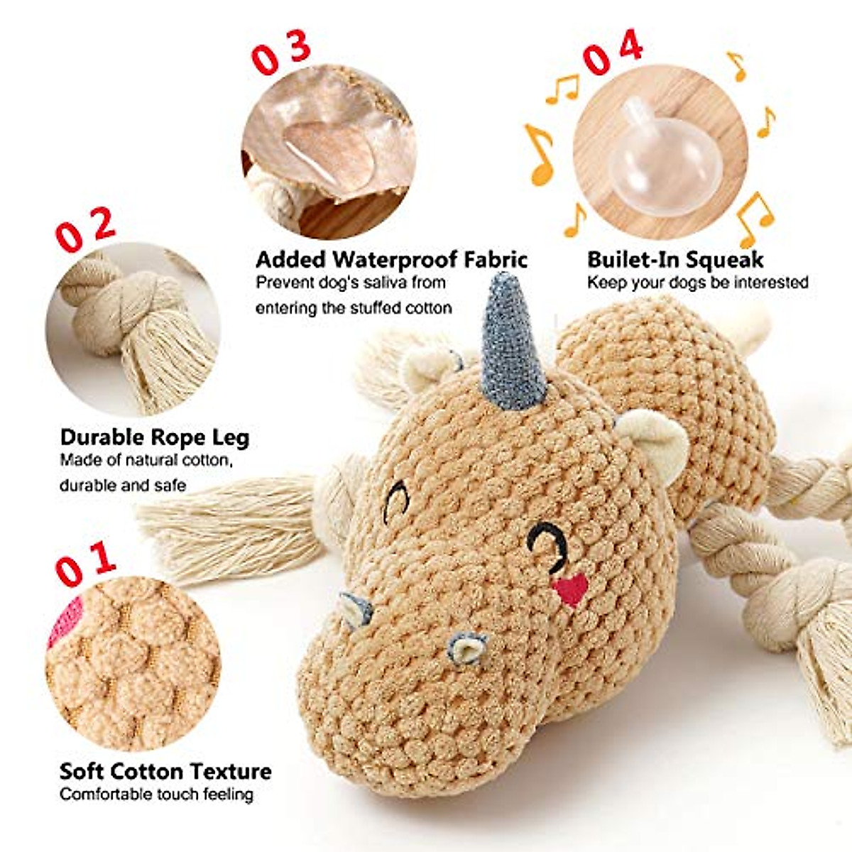 Sedioso Large Dog Toys, Cute Squeaky Dog Toy, Stuffed Animal Plush Toys for Puppies, Durable Dog Chew Toys for Small,Middle,Large Breed (Brown(Uni-Hippo))
