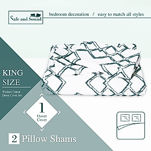 Safe and Sound Duvet Cover, Soft, Breathable 3 Pieces Bedding Set with Zipper Closure, 8 Corner Ties, 2 Pillow Shams, 1 Duvet Cover for All Seasons (King, 104X90'', White & Green)