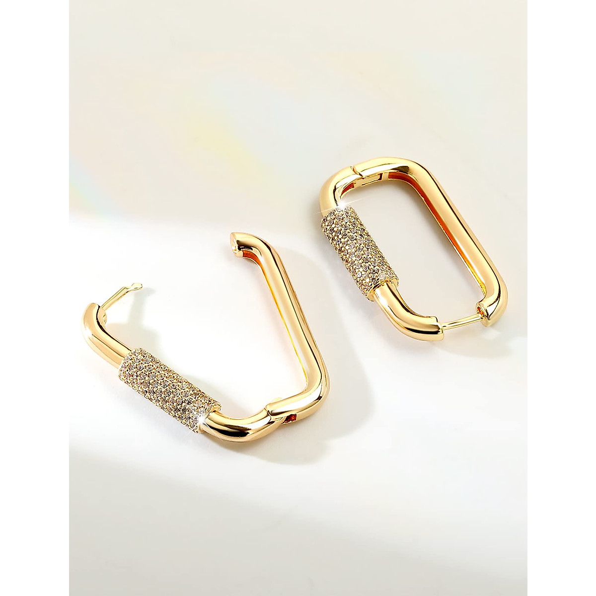 Richapex Chunky Hoop Earrings for Women 18K Gold Plated Fashion Gold Hoop Earrings Hypoallergenic Rectangle Thick Earrings with Cubic Zirconia