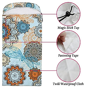 Camping Sleeping Bags for Adults Abstract Doodle Flowers Dragonflies 3 Season Cold Weather Sleeping Bag Waterproof Sleeping Nap Mat for Girls Boys Hiking Travel Outdoor