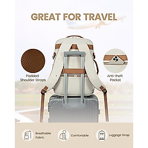 LOVEVOOK Travel Backpack for Women Men as Personal Item Flight Approved, 40L Luggage Carry On Backpack,17.3inch Large Daypack Laptop Backpack Waterproof Outdoor Sports with 3 Packing Cubes,Beige-Brown
