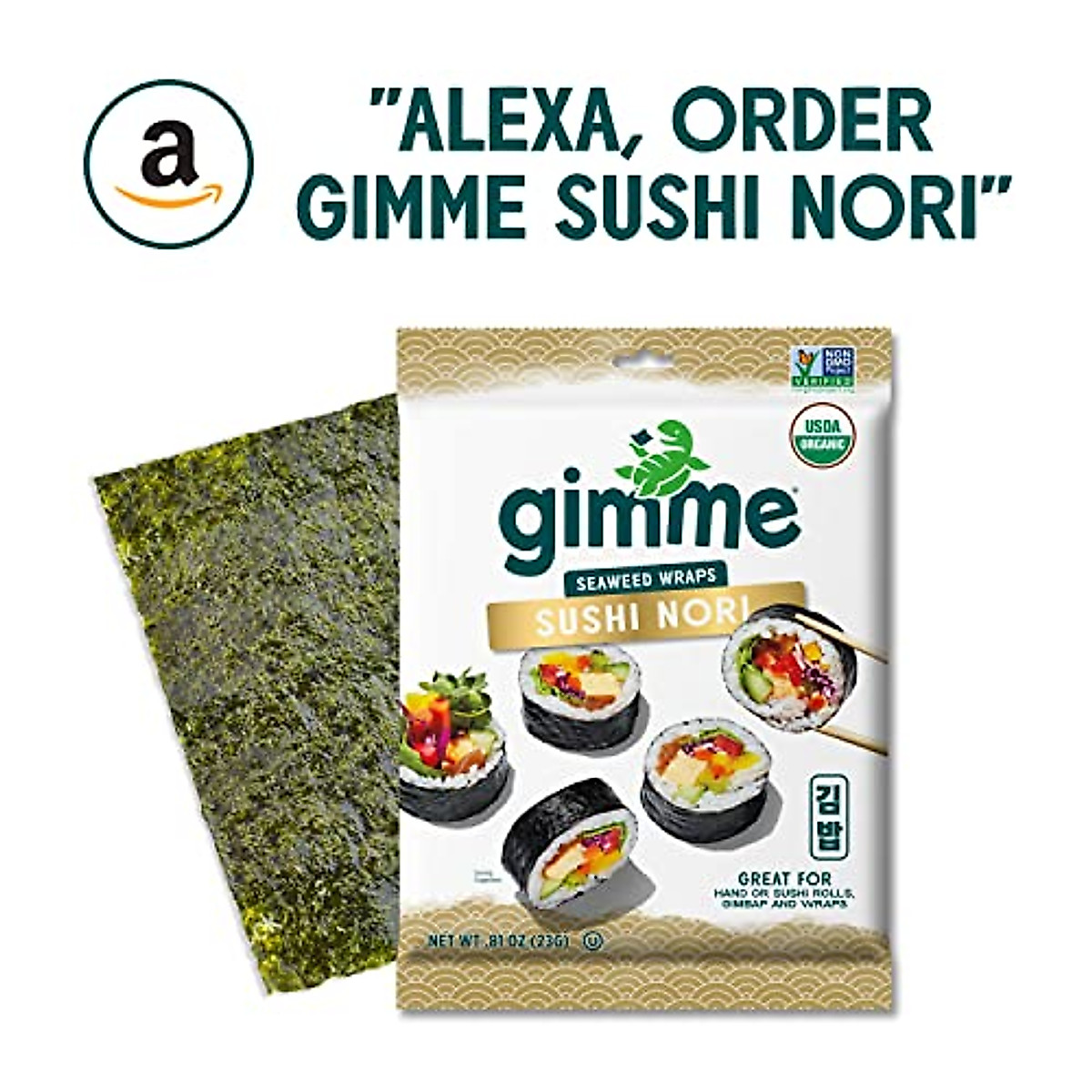 gimMe Organic Roasted Seaweed - Restaurant-style Sushi Nori Sheets - 0.81 Ounce