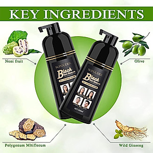 SUPGUDER 400ml Temporary Black Hair Shampoo with Natural Ingredients - Instant Color for Up to 30 Days, Simple to Use, Fast-Acting for Men and Women
