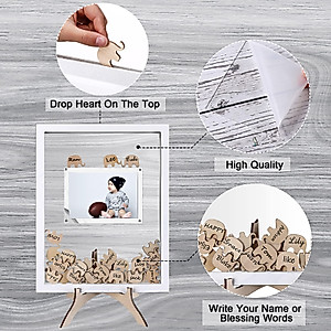 Bucherry Baby Shower Guest Book Alternatives Baby Shower Decor Baby Shower Guestbook Sign Frame with Elephant Sign for Boy Girl Gender Reveal Memory Keepsake Gift Favor, 15 x 12 Inch, White/Clear