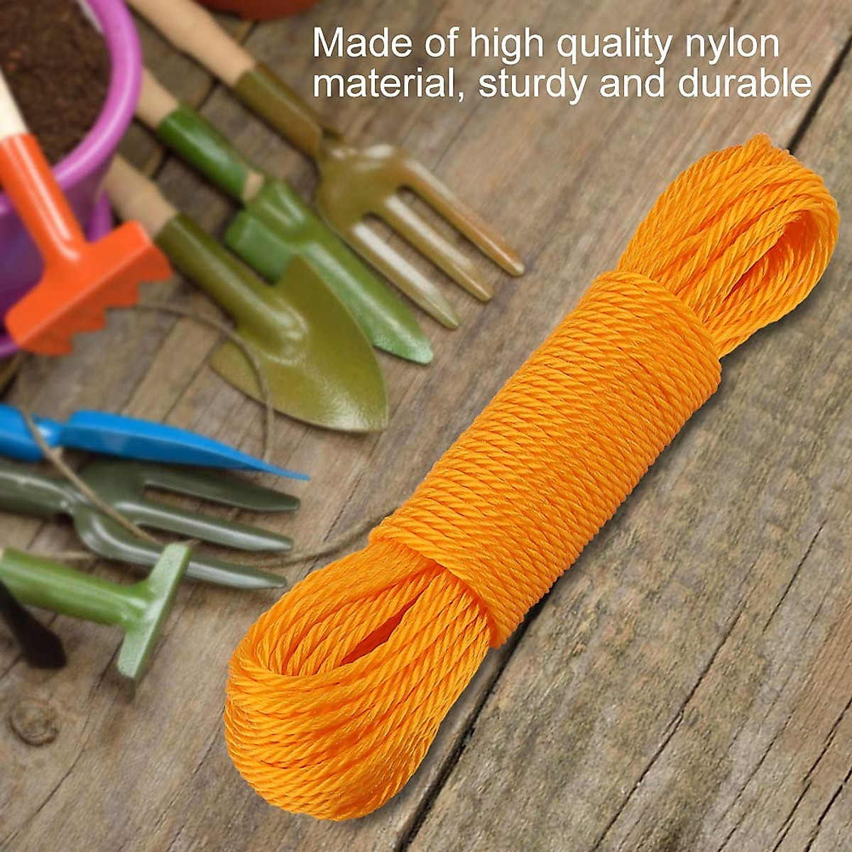 Nylon Clothesline Rope, 20m Windproof Clothes Drying Rope Portable Laundry Line Hanger Rope for Indoor Outdoor Garden Travel Camping Home Hotel(Orange)