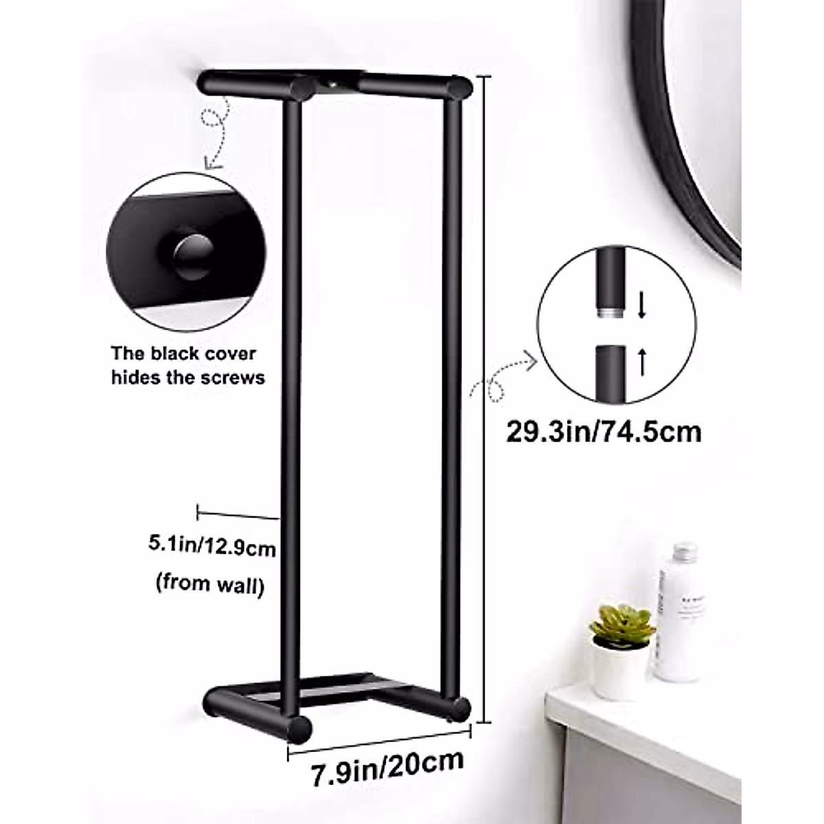 LIVEHITOP Bathroom Wall Towel Rack for Rolled Towels, Stainless Steel Bath Towel Holder, Mounted Folded Metal Towel Storage for Washcloths, Black