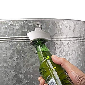 Glitzhome 26.29"H Oval Galvanized Beverage Tub with Stand, Farmhouse Metal Accent Cocktail Table Storage Bucket with Firwood Lid, 8 Gallons