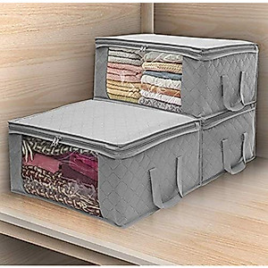 MMLL 1-Pack Fabric Clothes Storage Boxes, Bedding Large Storage Bags, Underbed Clothing Storage Box, Zipper Foldable Drawer Organizer, Used for Clothes, Blankets, Closets,19" L X 14" W X 8" H (Grey)