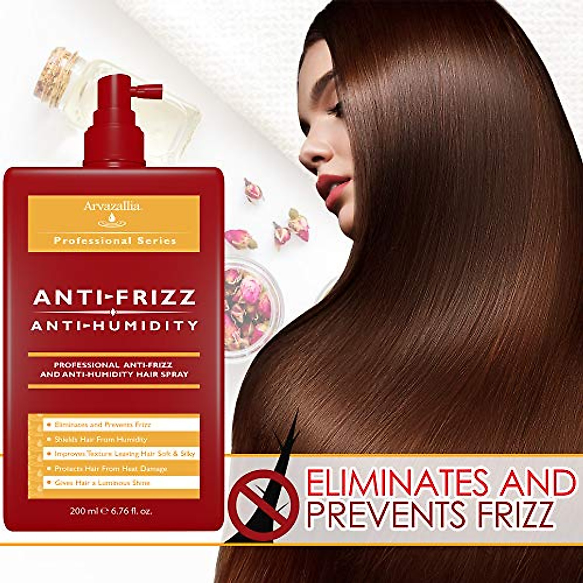 Arvazallia Antifrizz and Antihumidity Hair Spray - Professional Frizz Control, Anti-humidity, Heat Protectant, and Shine Serum