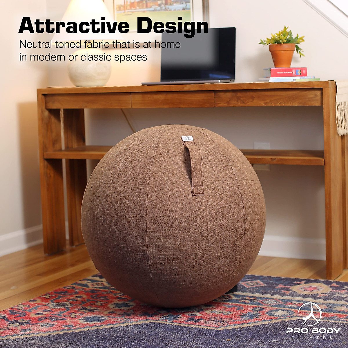 ProBody Pilates Yoga Ball Chair - Exercise Ball Chair for Home or Office, Balance Ball Chair with Yoga Ball Cover, Upgrade Stability Ball with Attractive Cover (Sepia, 24 in)