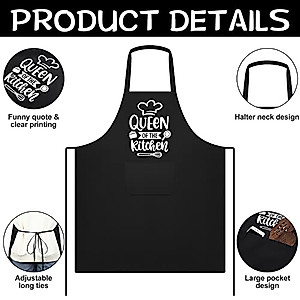 Jeyiour Set of 3 Women Kitchen Aprons with Funny Quotes Black Pocket Apron with Adjustable Waist Tie Cute Aprons for Cooking Baking