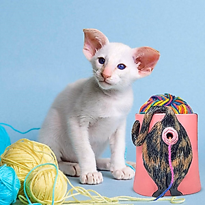 Yarn Bowls for Crocheting Knitted Cat Butt Wool Ornament ABS Craft Knitting Bowl with 5PCS Knitting Needles (Grey)