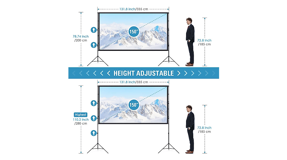 Projector Screen and Stand 150 Inch, LEORFI Outdoor Portable Projector ...