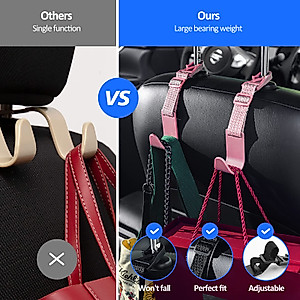 Flymic Adjustable Car Seat Headrest Hook, Universal Car Storage Headrest Hanger Holder Hooks Organizer, Vehicle Strong and Durable Backseat Hanger for Handbag Purse Coat 4 Pack Pink