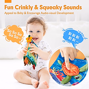 hahaland Baby Books 0-6 Months - 2 PCS Sensory Montessori Toys for Babies 0-6 Months with Crinkle Squeaky Sounds, Mirrors, Teethers - Soft Cloth Tummy Time Book Newborn Infant Toys