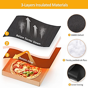 Semmiro Insulated Pizza Delivery & Warmer Bag, Breathable Silk-Floss Padding to Retain Heat & Release Steam, Waterproof Zipper Closure, Fits 3pcs 18" Pizza / 4pcs 16" Pizza, 21.5" x 19.75" x 8.5"