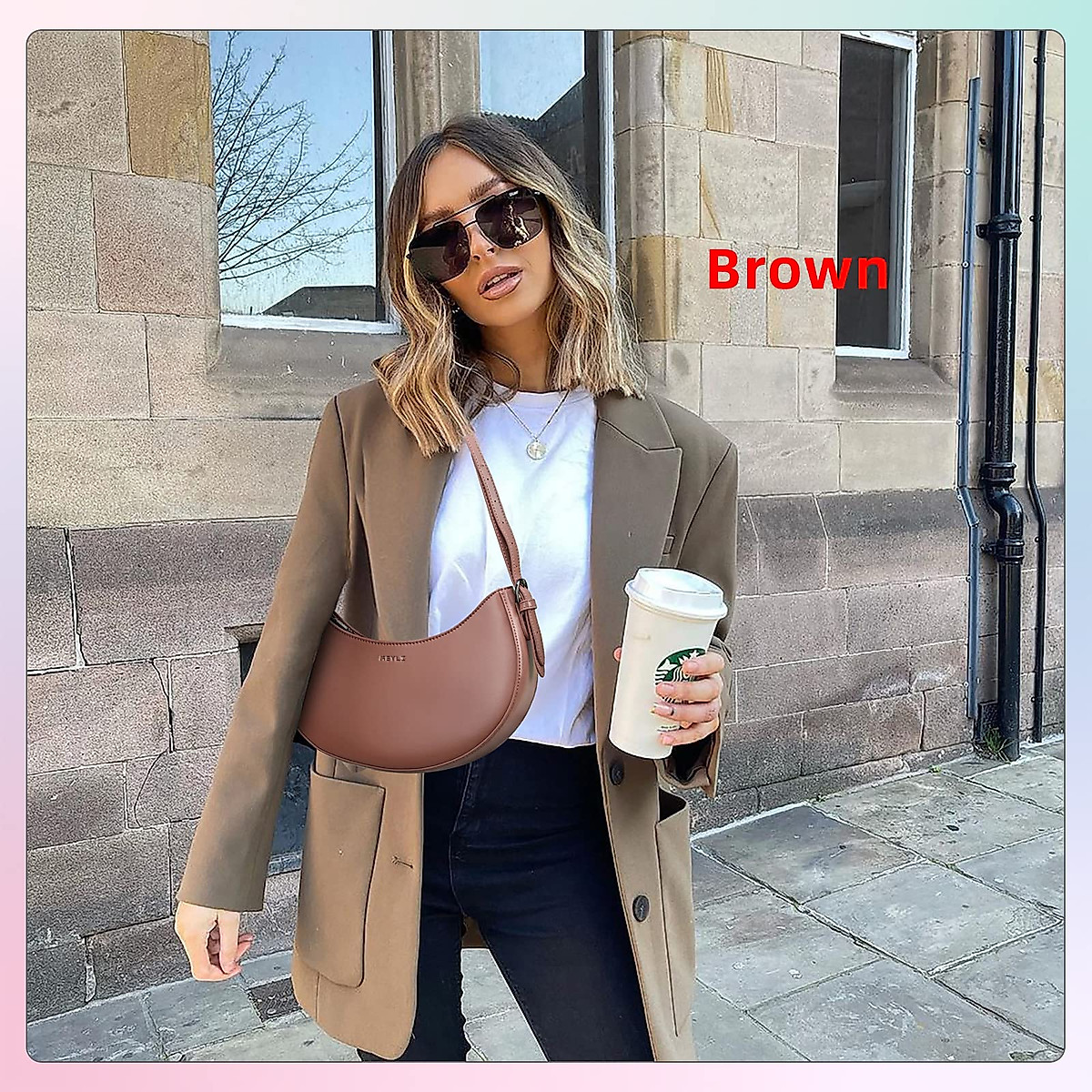 Keyli Shoulder Bag for Women Christmas Gift Fashion Plain Weave Mini Purse Zipper Closure Shoulder Purses Tote Bags Clutch Adjustable Double Straps Tote Handbags Top-Handler Bag Brown