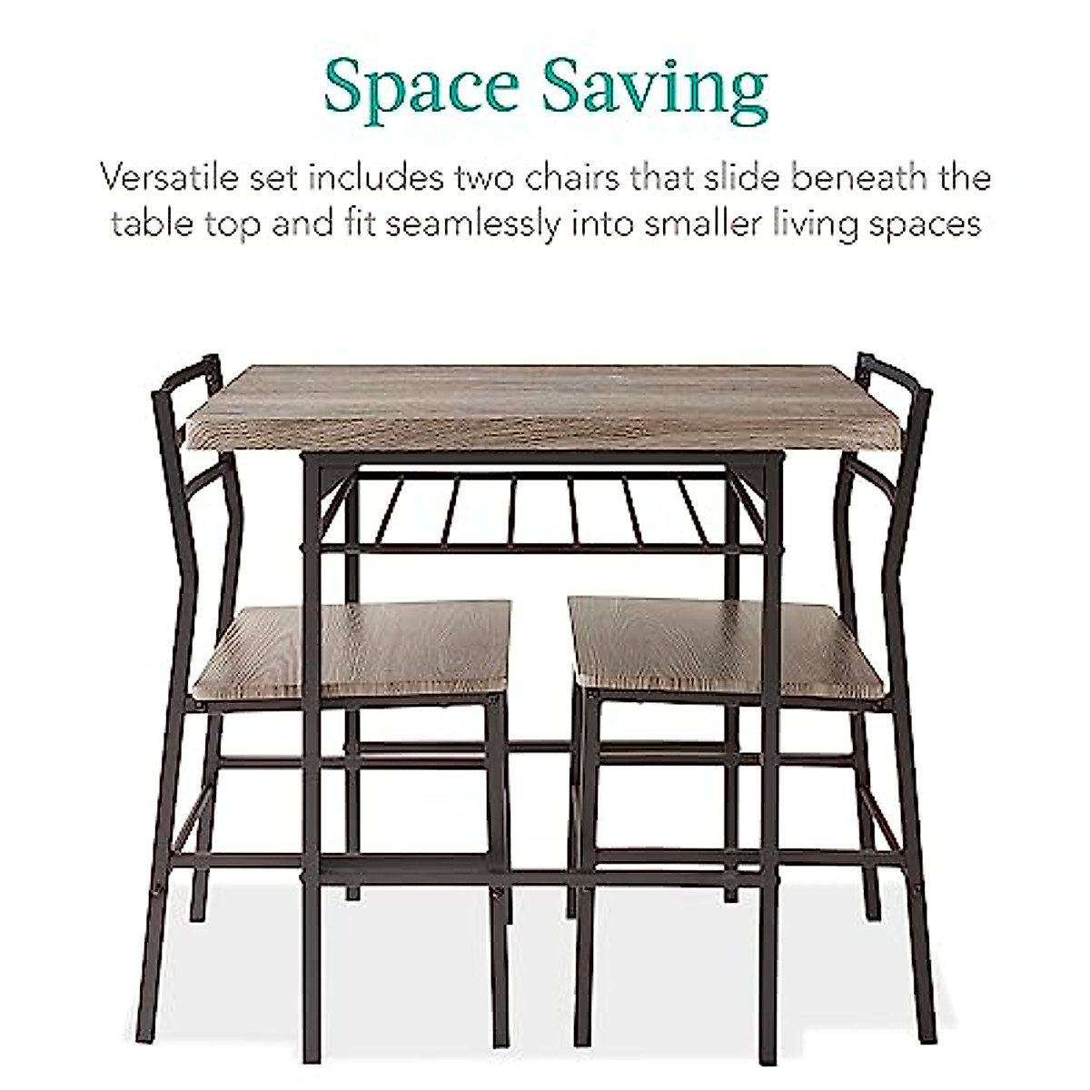 Best Choice Products 3-Piece Modern Dining Set, Space Saving Dinette for Kitchen, Dining Room, Small Space w/Steel Frame, Built-in Storage Rack - Gray