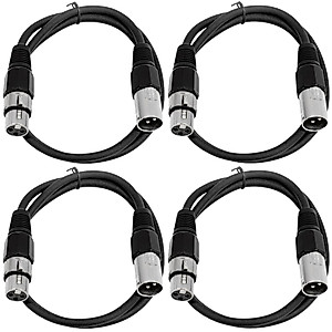 Seismic Audio - SAXLX-2-4 Pack of 2' XLR Male to XLR Female Patch Cables - Balanced - 2 Foot Patch Cord - Black and Black