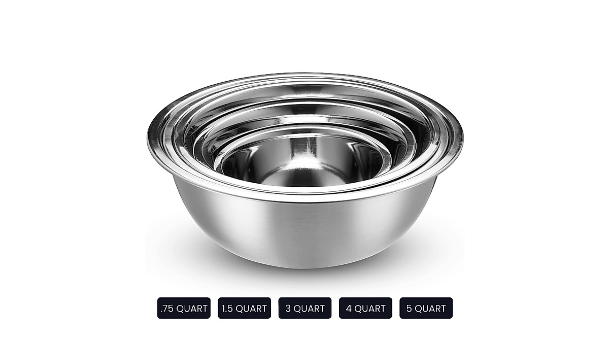 WHYSKO Stainless Steel Mixing Bowls Set - 5 Sizes