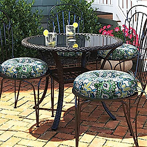 Indoor/Outdoor Seat Cushions All Weather Patio Chair Pads with Ties, Comfortable Round Bistro Chair Cushions for Home Office and Garden Furniture Decoration 15"x15"x4", 2 Pack, Floral Blue Green