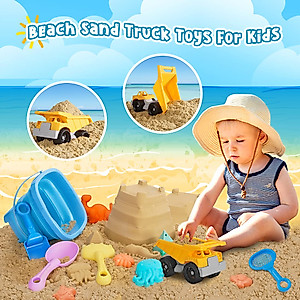 FHOZGECY Beach Toys, 23Pcs Sand Toys, Sandbox Toys with Dump Truck, Collapsible Sand Bucket, Shovel Set, Sand Castle Kit, Animal Dinosaur Molds, Mesh Bag, Travel Toys for Kids Toddlers Boys Girls