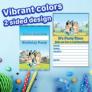 NATURAL BEHAVIOUR Set of 20 Playful Pup-Themed Happy Birthday Invitation Cards & Envelopes – Lightweight (240g), Postcard Style Invites for the Perfect Party Pack