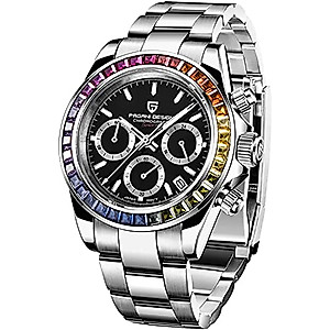 Pagani Design Men's Watch Multifunction Men's Sports Clock Quartz Chronograph Japan VK63 Movement Stainless Steel Strap Automatic Date 100M Water Resistant 2022 (Crystal Color Black)