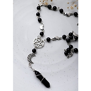 Sacina Gothic Crescent Moon Choker Necklace, Moon Sun Pendant, Goth Gift for Women, Christmas Gift for Women (Bead Moon Pentagram Crystal)
