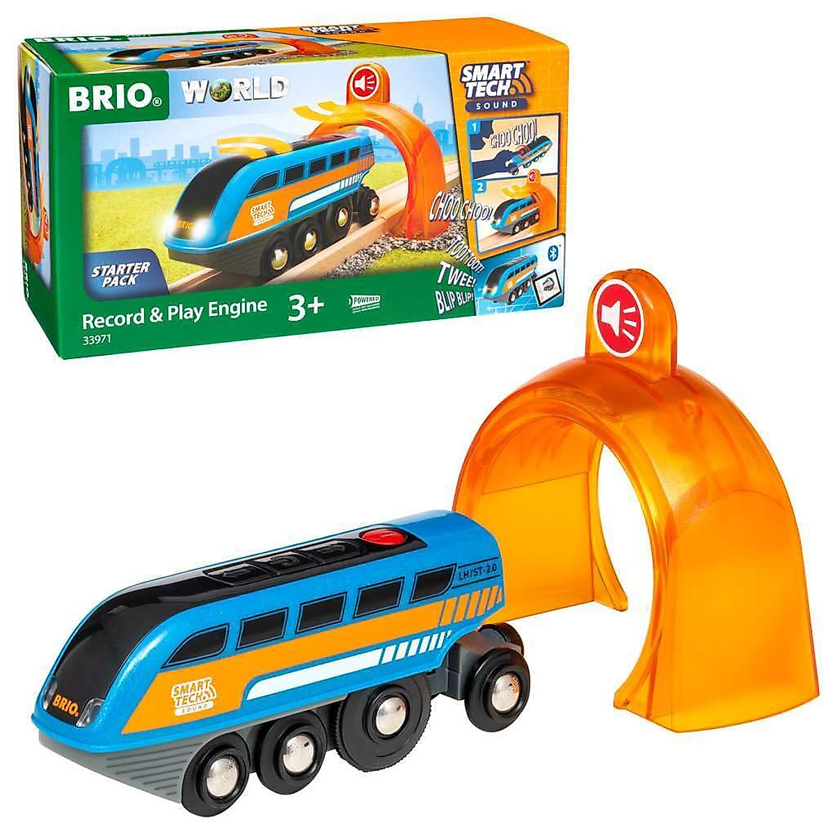 BRIO 33971 Smart Tech Sound Record & Play Engine | Wooden Toy Train for Kids Age 3 and Up