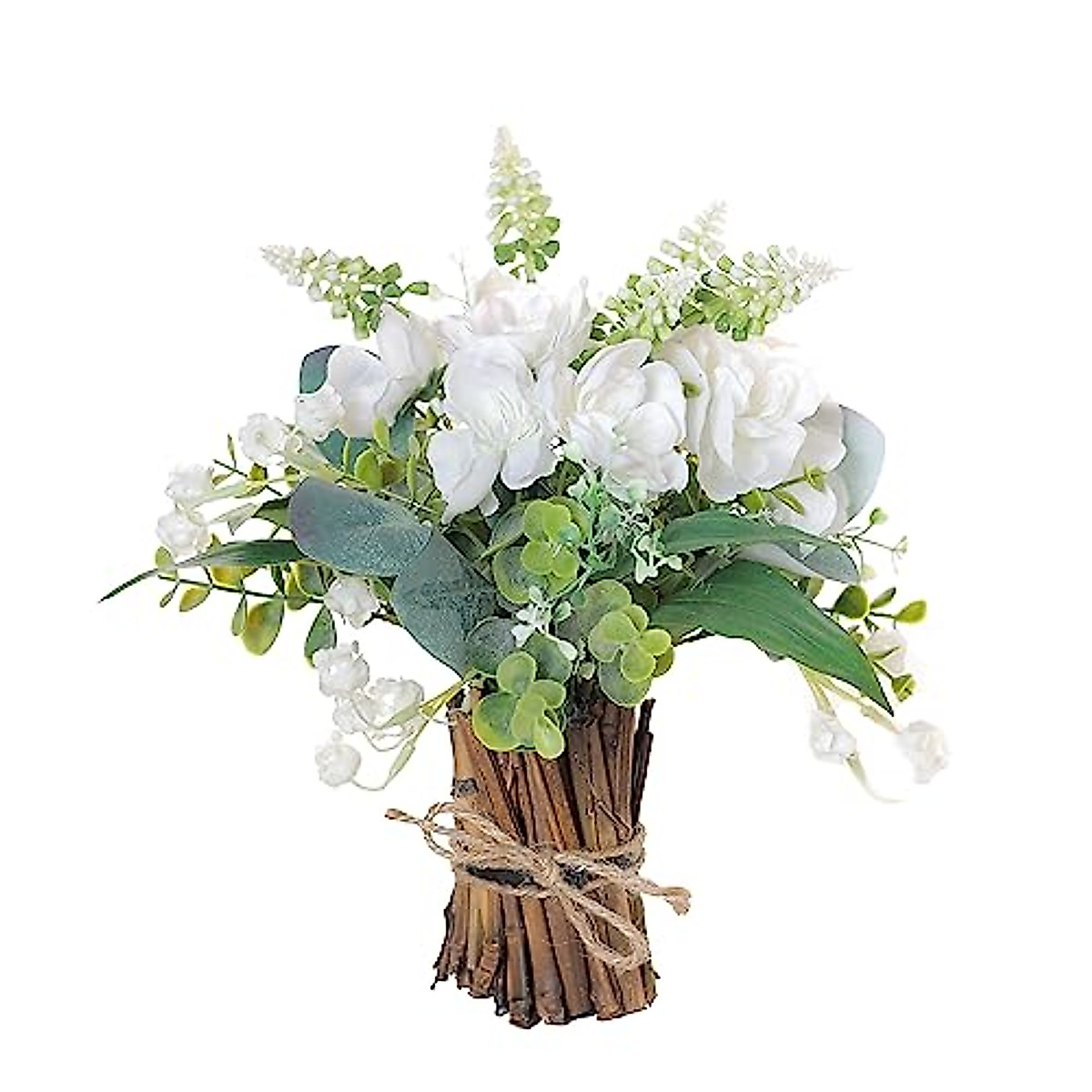 YXZZWL 12" Fake Potted Plants Mini Artificial Eucalyptus Small Faux Plants with White Flowers for Home Office Farmhouse Bathroom Dining Table Centerpiece Decorations Coffee Table Decor Indoor
