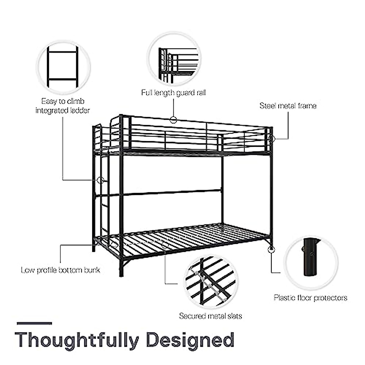 DHP Daven Easy Assembly Kids Bunk Bed, Twin Over Twin, Black