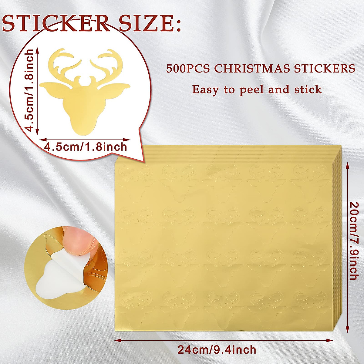 Whaline 500Pcs Christmas Gold Seal Stickers Elk Self-Adhesive Envelope Stickers 1.8 Inch Xmas Reindeer Golden Foil Sticker Lables for Christmas Wedding Party Invitations Greeting Cards Craft Decor