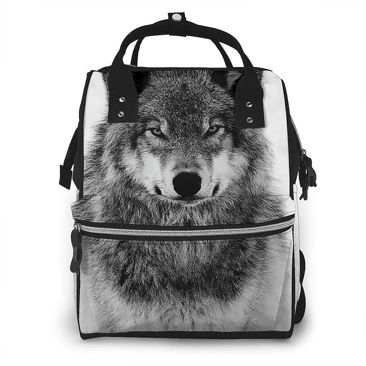 Monotone Timber Wolf Face Diaper Bag Backpack Multi Function Nappy Bag Large Capacity Mommy Backpack Organizer for Baby Care Baby Bag for Mom and Dad