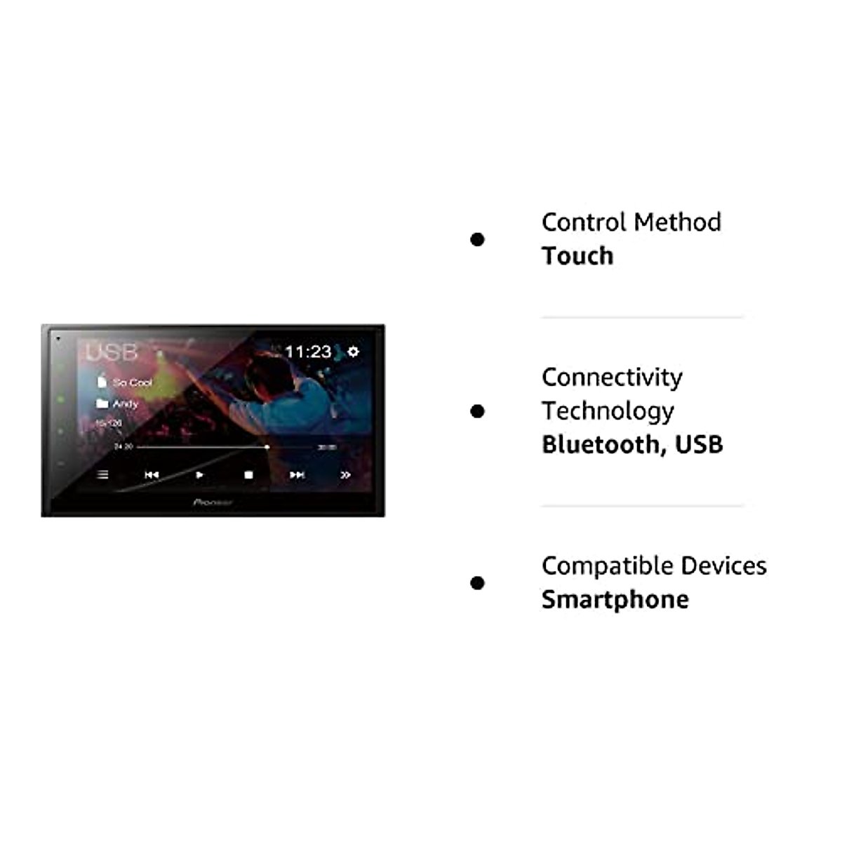 Pioneer 6.8 Double DIN Touchscreen Display, Apple iPhone and Android Music Support, in-Dash Bluetooth USB Digital Multimedia Car Stereo Receiver