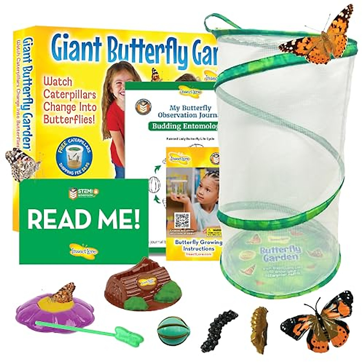 Insect Lore Giant Butterfly Garden with Voucher | 18 Inch Habitat | Life Cycle Figurines Included | Voucher to Redeem 5 Baby Caterpillars Later | Raise Painted Lady Butterflies