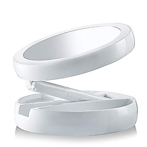 Lighted Makeup Mirror,Double Sided 10X Magnifying Mirror,Vanity Mirror with Lights,Smart Design with Brightness$Angle&Height Adjustability,Folding Compact Mirror,LED Mirror for Travel