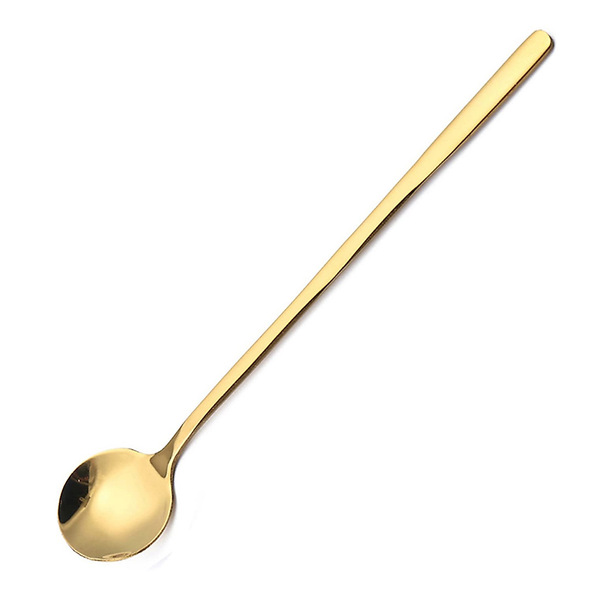 Stainless Steel Coffee Spoons, 6.7 Inch Stirring Spoons, Cocktail Stirring Spoons for Coffee Tea Dessert Cake Ice Cream Cappuccino (Round-Gold-1Pack)