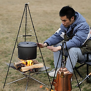 CAMPINGMOON Camping Campfire Tripod with Carrying Bag Portable Lightweight Aluminum 41.3-inch Height Stainless Steel Chain