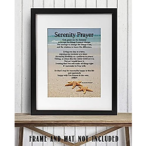 Serenity Prayer - Beach Christian Wall Decor, Starfish Scripture Inspirational Wall Art, Ideal Bible Inspired Wall Print For Living Room Decor, Office Decor, Church, or Beach House Unframed - 8x10
